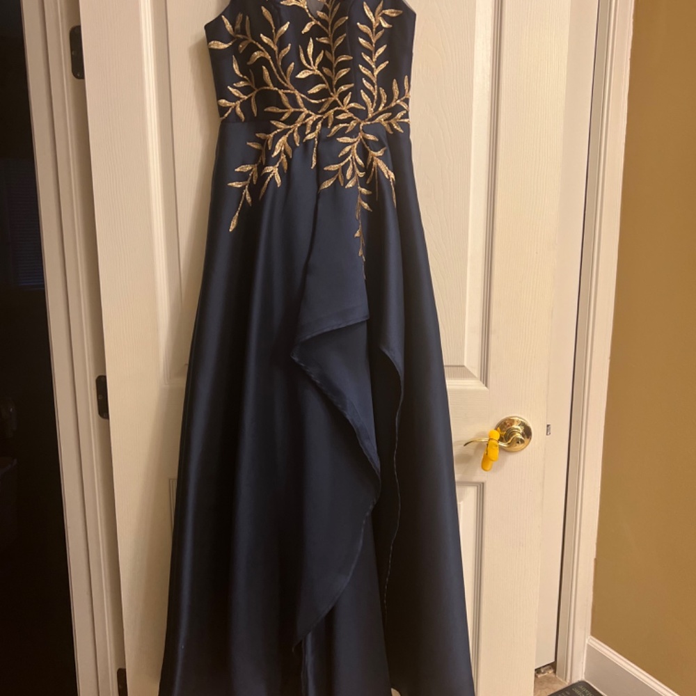 Beautiful Navy Blue And Gold Prom Dress - Gem